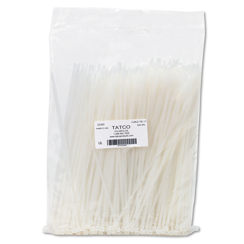 Tatco 22300 50 lbs. 11 in. x 0.19 in. Nylon Cable Ties - Natural (500 ...