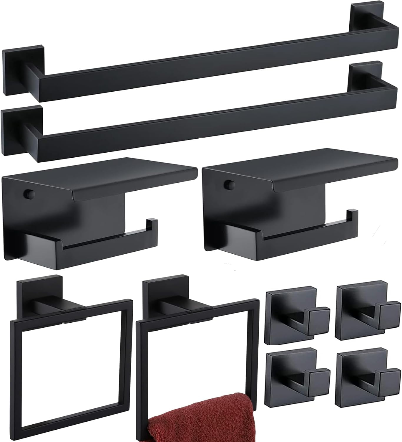 Bathroom Towel Bar Set 10 Pieces Matte Black Square Modern Bathroom ...
