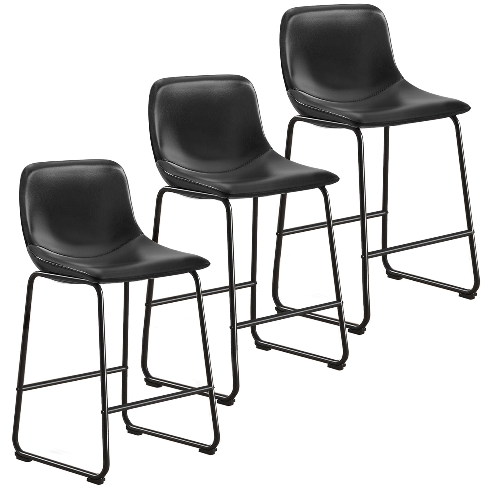 RTVR Counter Height Bar Stools Set of 3,Modern Faux Leather Barstools ...