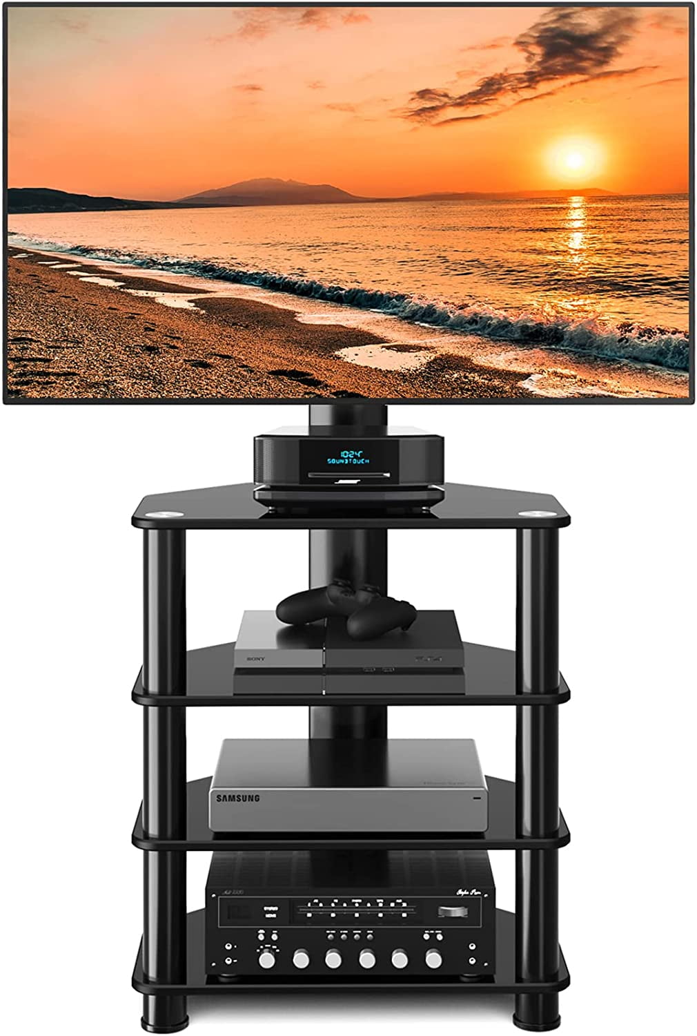 TAVR Furniture 4-Tiers Media Component TV Stand with Swivel Mount Audio ...