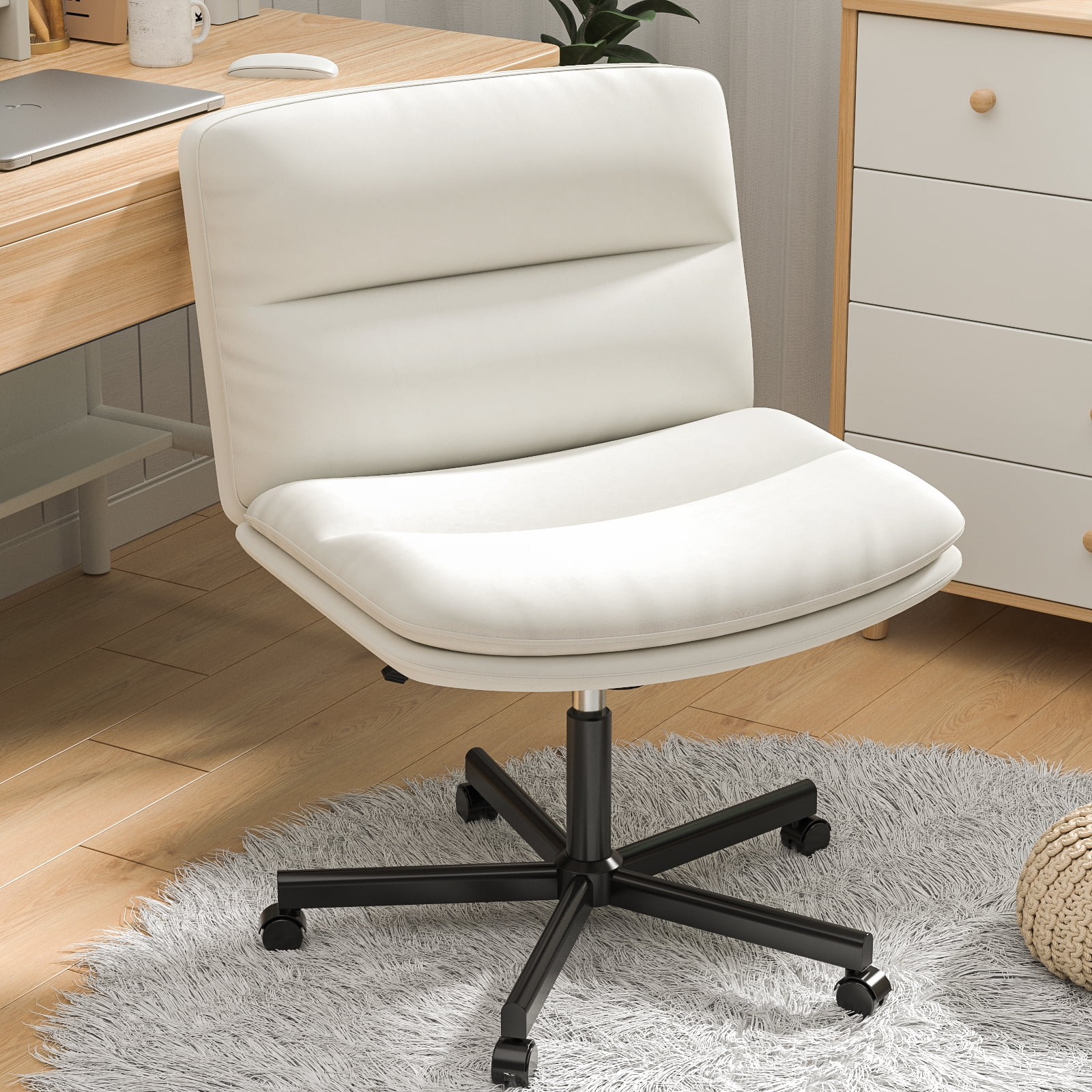 RTVR Office Desk Chairs with Wheels, Comfortable Thickened Cushion PU ...