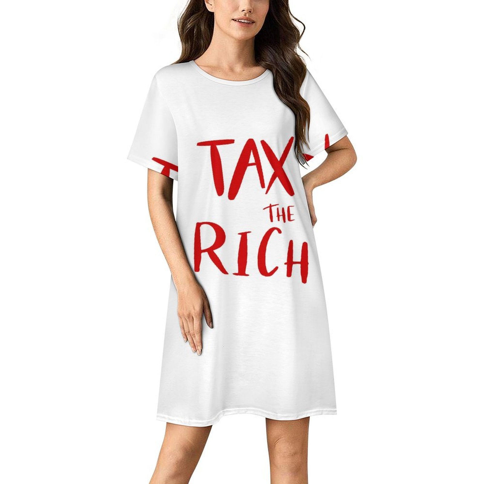 TAX THE RICH RED LETTERING Women Nightgown Sleepwear Short Sleeves For ...