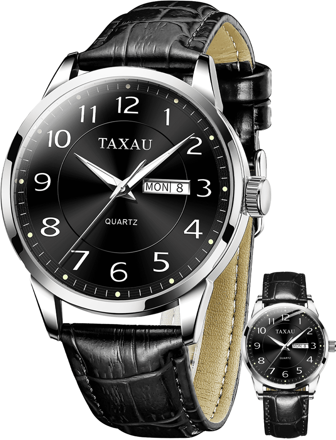 TAXAU Black Watches For Men Fashion Black Leather Band Mens Watches ...