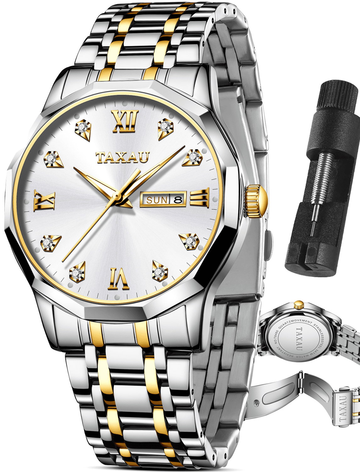 TAXAU Fashion Mens Watches Large White Face Watches For Men Classic ...