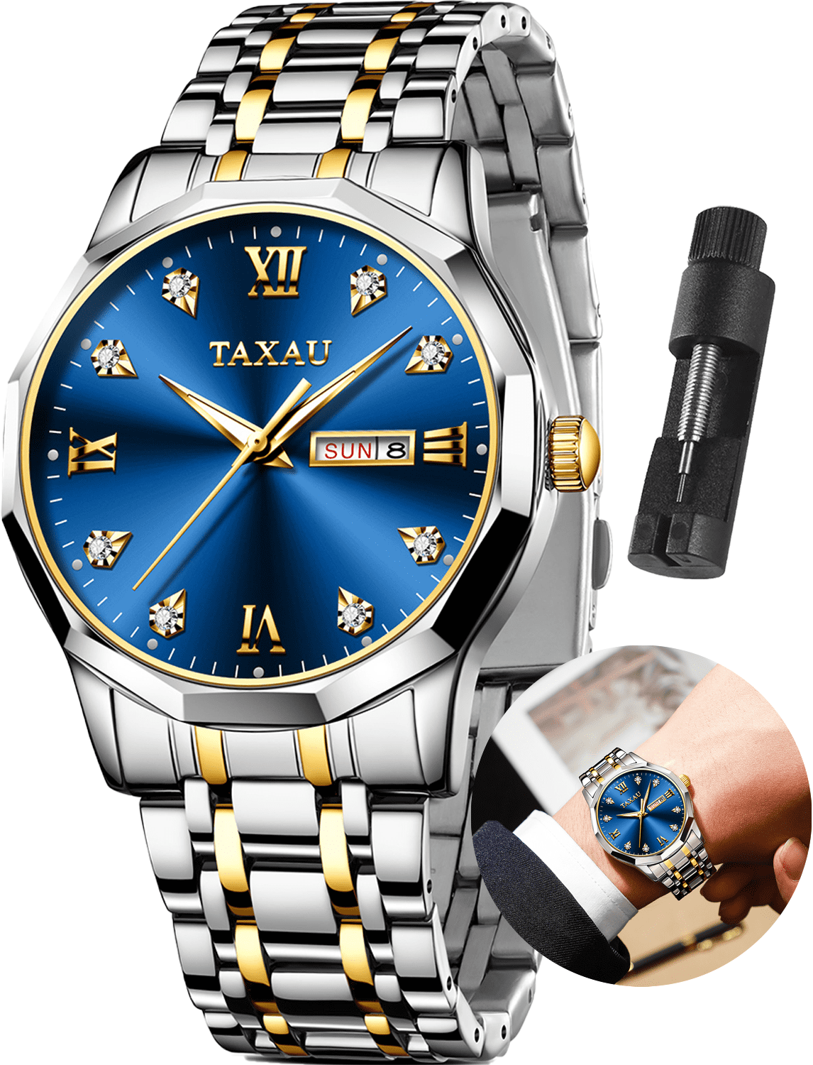 TAXAU Gold Sliver Watches For Men Analog Quartz Watches Men Gold Sliver ...