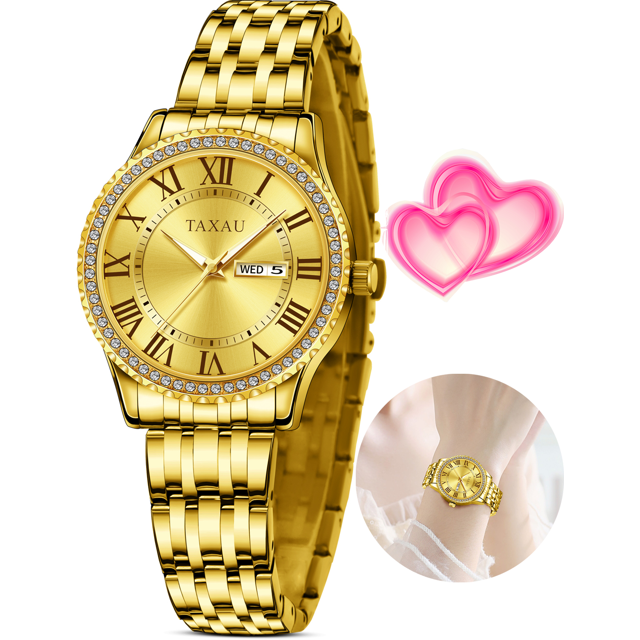 TAXAU Luxury Gold Watches For Womens Diamond Womens Watches With Gold Stainless Steel Band ...