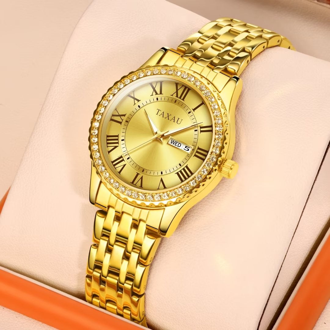 TAXAU Luxury Gold Watches For Womens Diamond Womens Watches With Gold Stainless Steel Band ...