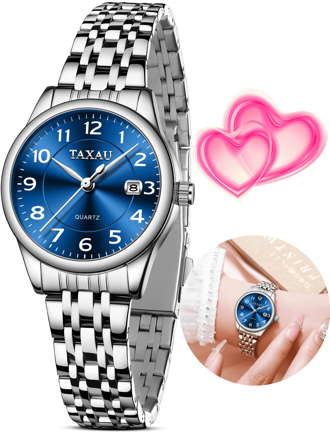 TAXAU Womens Elegant Sliver Watches Classic Date Watches For Women ...