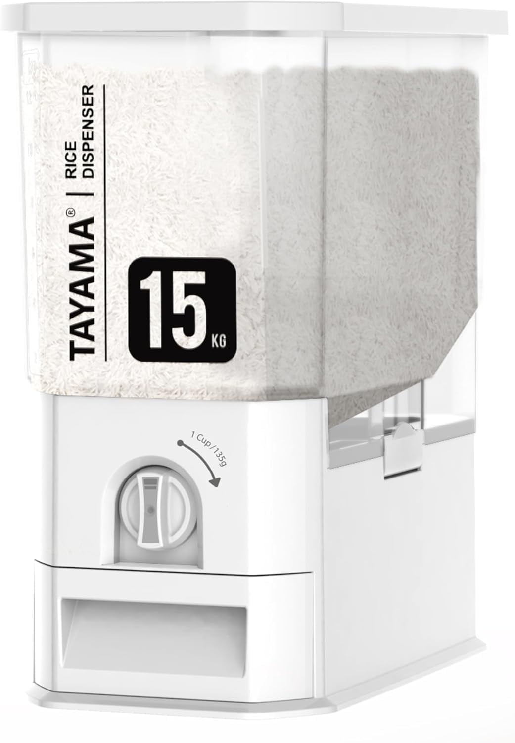 TAYAMA 33 lbs. Capacity Rice Dispenser Grain Storage Container, White ...