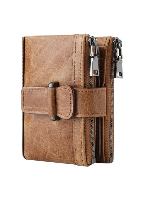 DEFNES Men Genuine Leather RFID Anti-scanning Anti-Theft Zipper Wallet ...