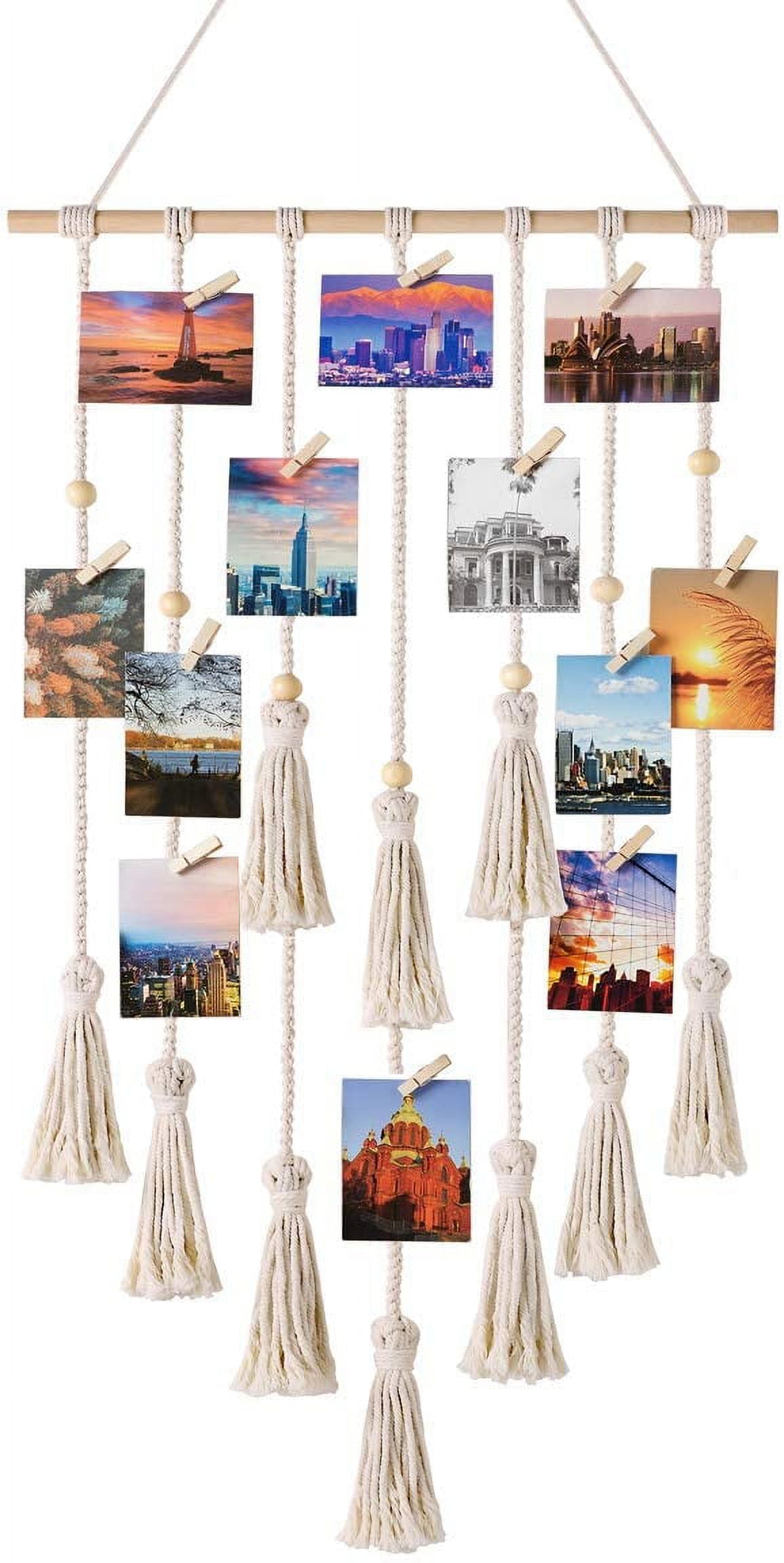 TAZEMAT Hanging Photo Display, Macrame Wall Decor with 25 Wood Clips ...