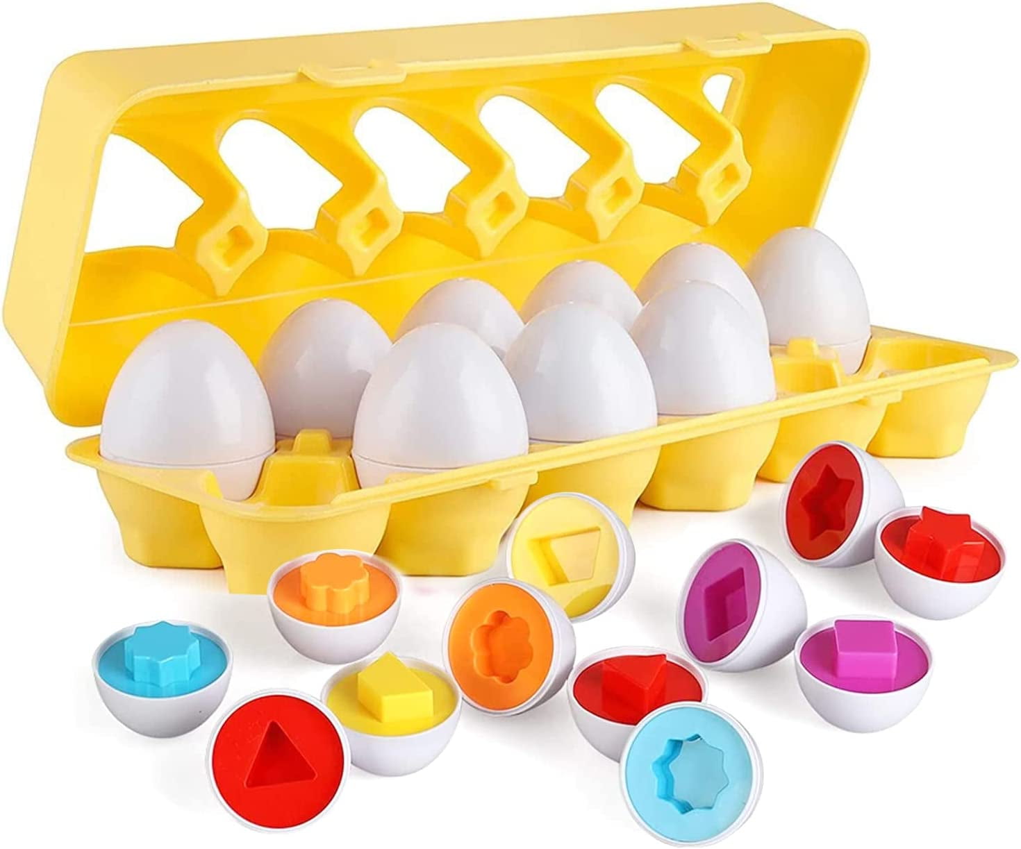 TAZEMAT Matching Eggs Learning Toys 12 Set Color & Shape Sorter Puzzle ...