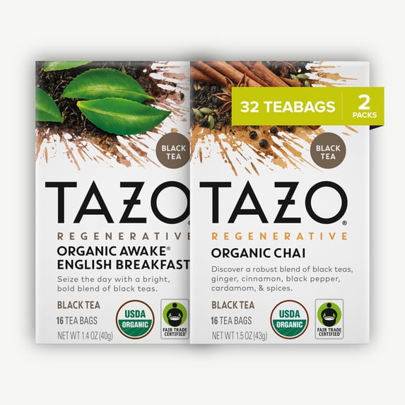 TAZO Awake English Breakfast & Chai Tea Bundle, 32 Tea Bags Total, Pack ...
