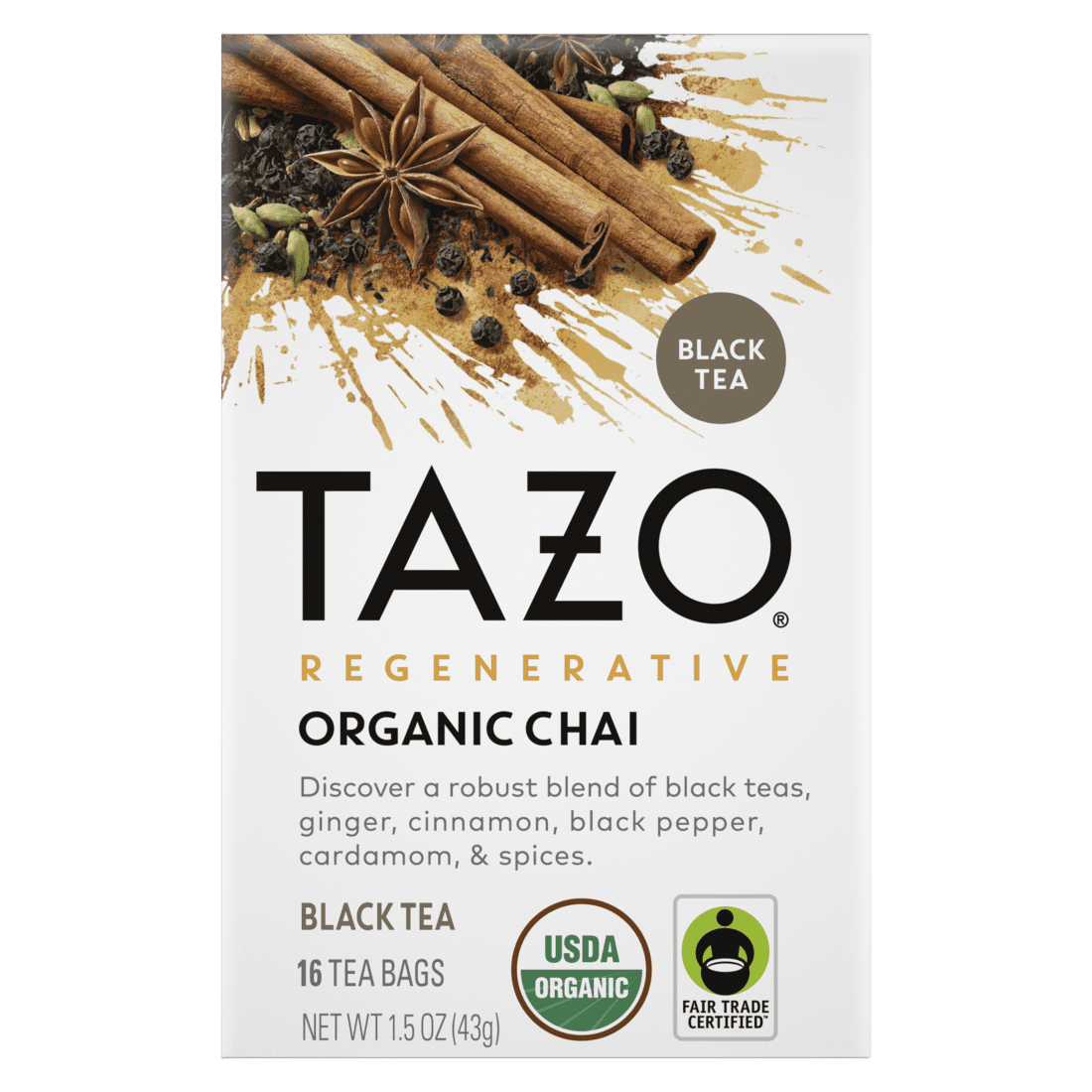TAZO Tea Bag Regenerative Organic Chai 16 Count Box - Walmart.com