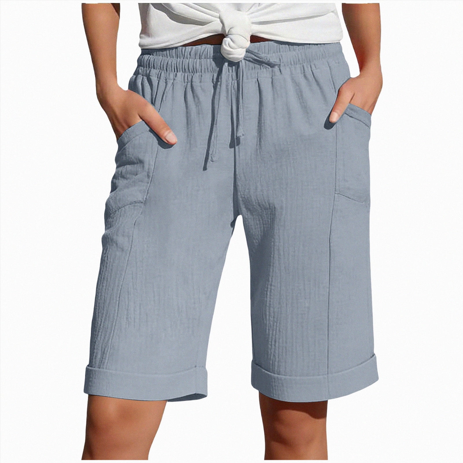 TAmten Women's Elastic Waist Linen Shorts Knot Front Casual Loose ...