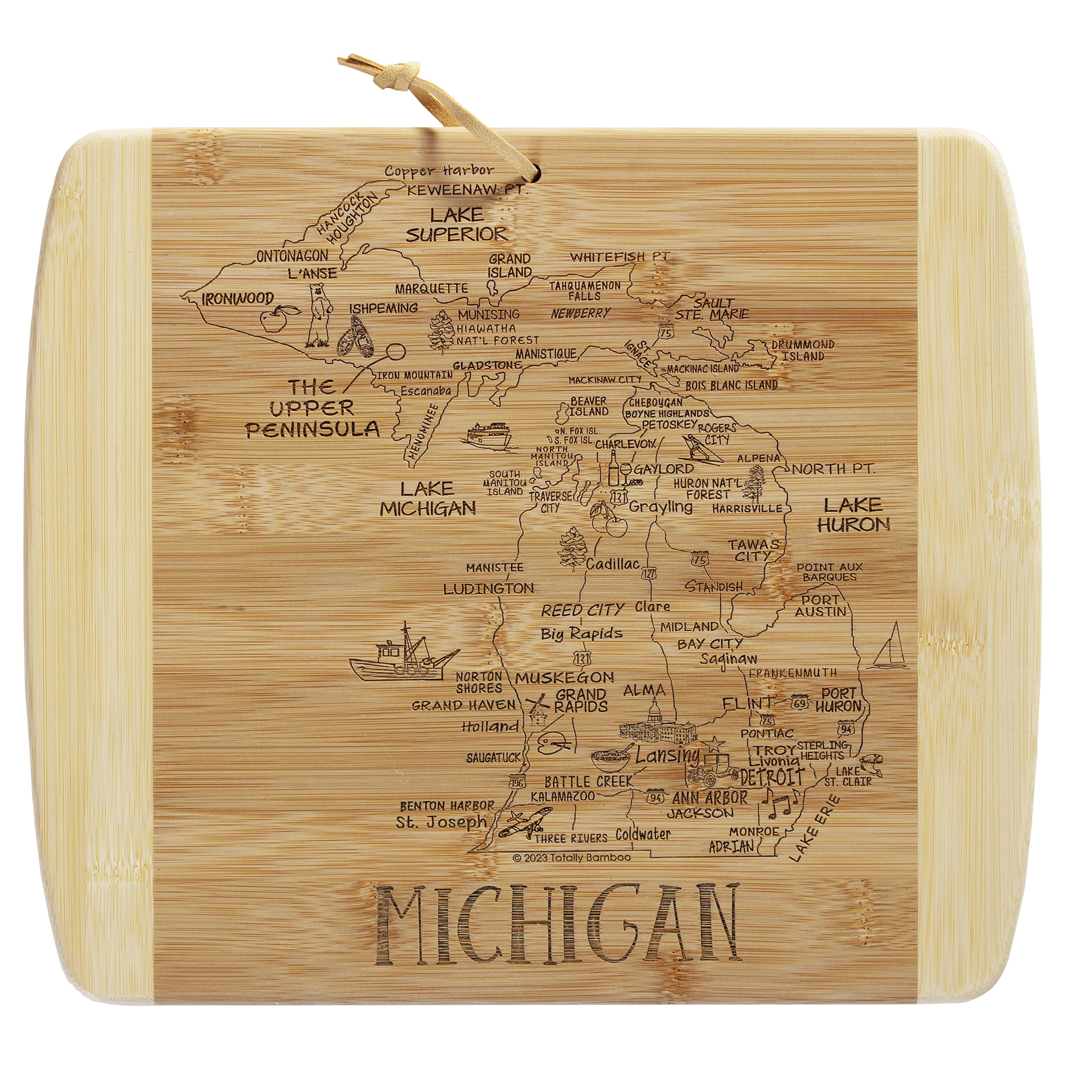TB Home Michigan State Bamboo Wood Cutting Board and Charcuterie Serving Platter, 13” x 11 ...