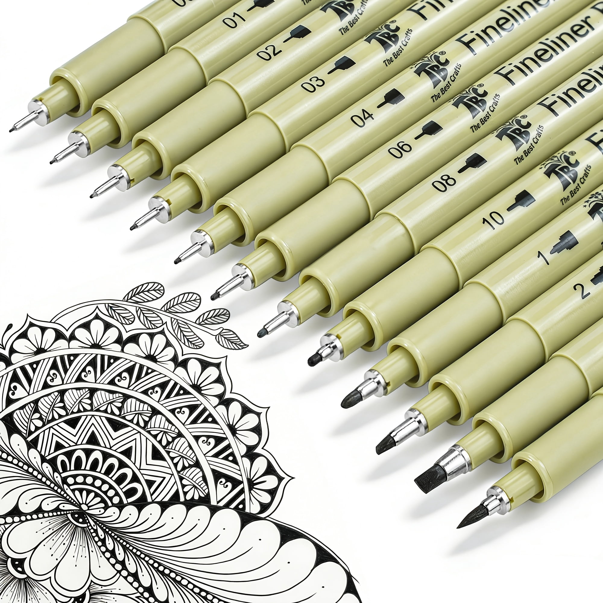 TBC 12-Pack Fineliner Pens, Black Waterproof Archival Pigment Ink ...