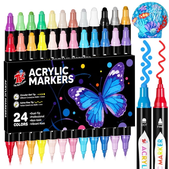 TBC The Best Crafts 24 Colors Dual Tip acrylic paint markers, Dual Tip ...