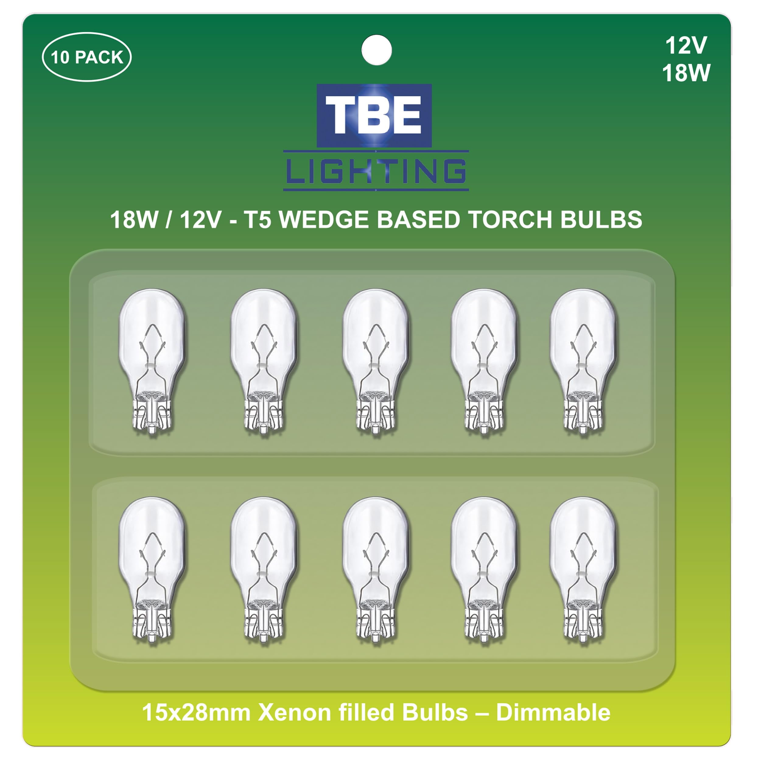 TBE Lighting Replacement 18 Watt T5 Wedge Base 12 Volt, Pack of 10 Energy Flashlight Bulbs ...