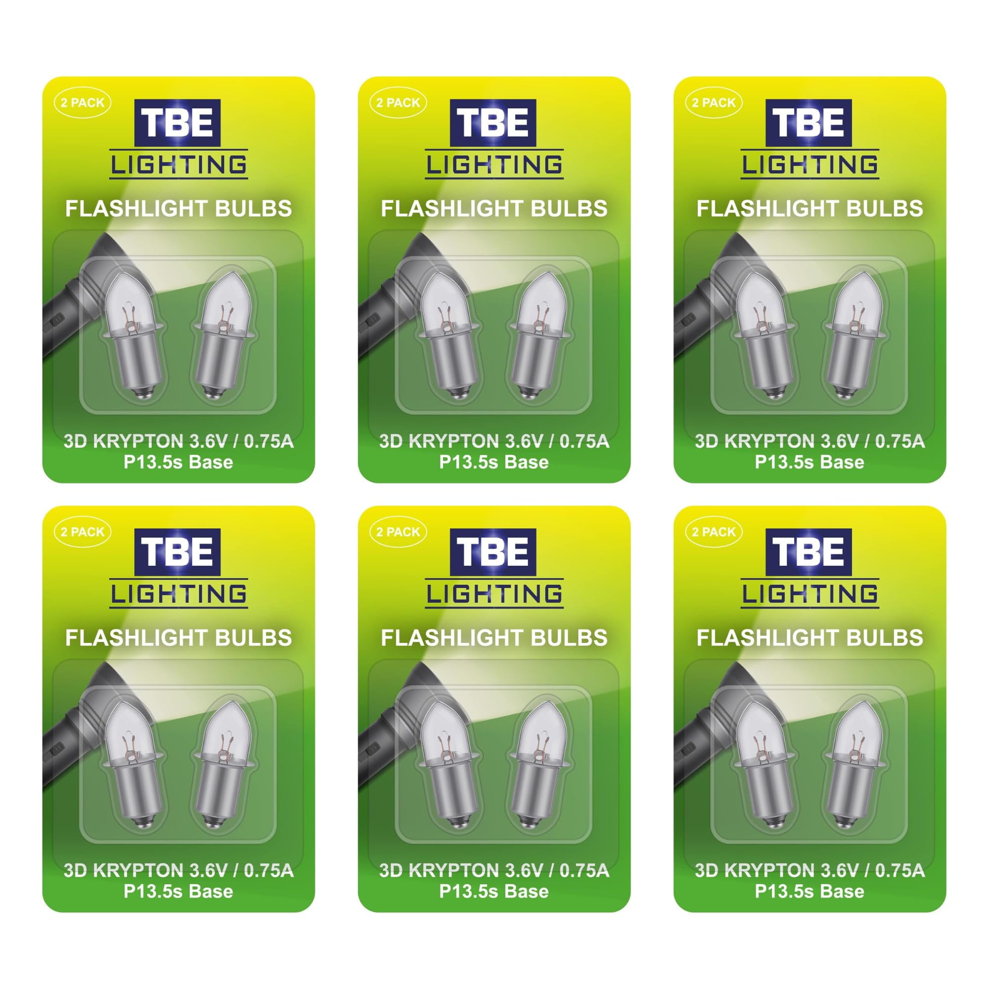 TBE Lighting Replacement 3 Volt / 3D 3.6 Volt, 0.75A Bayonet Base P13.5 Krypton Flashlight Bulbs ...