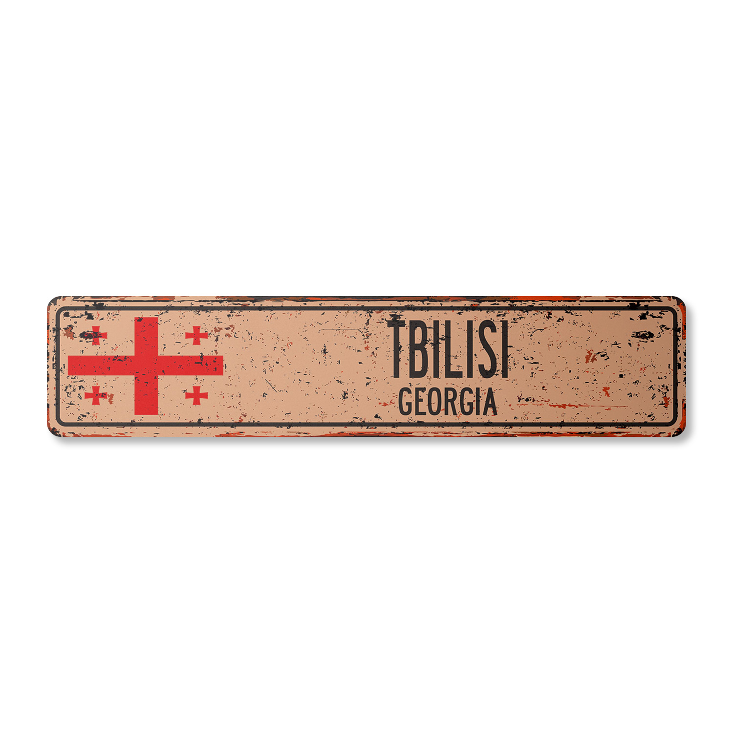 TBILISI GEORGIA Vintage Aluminum Street Sign Georgian flag city country ...