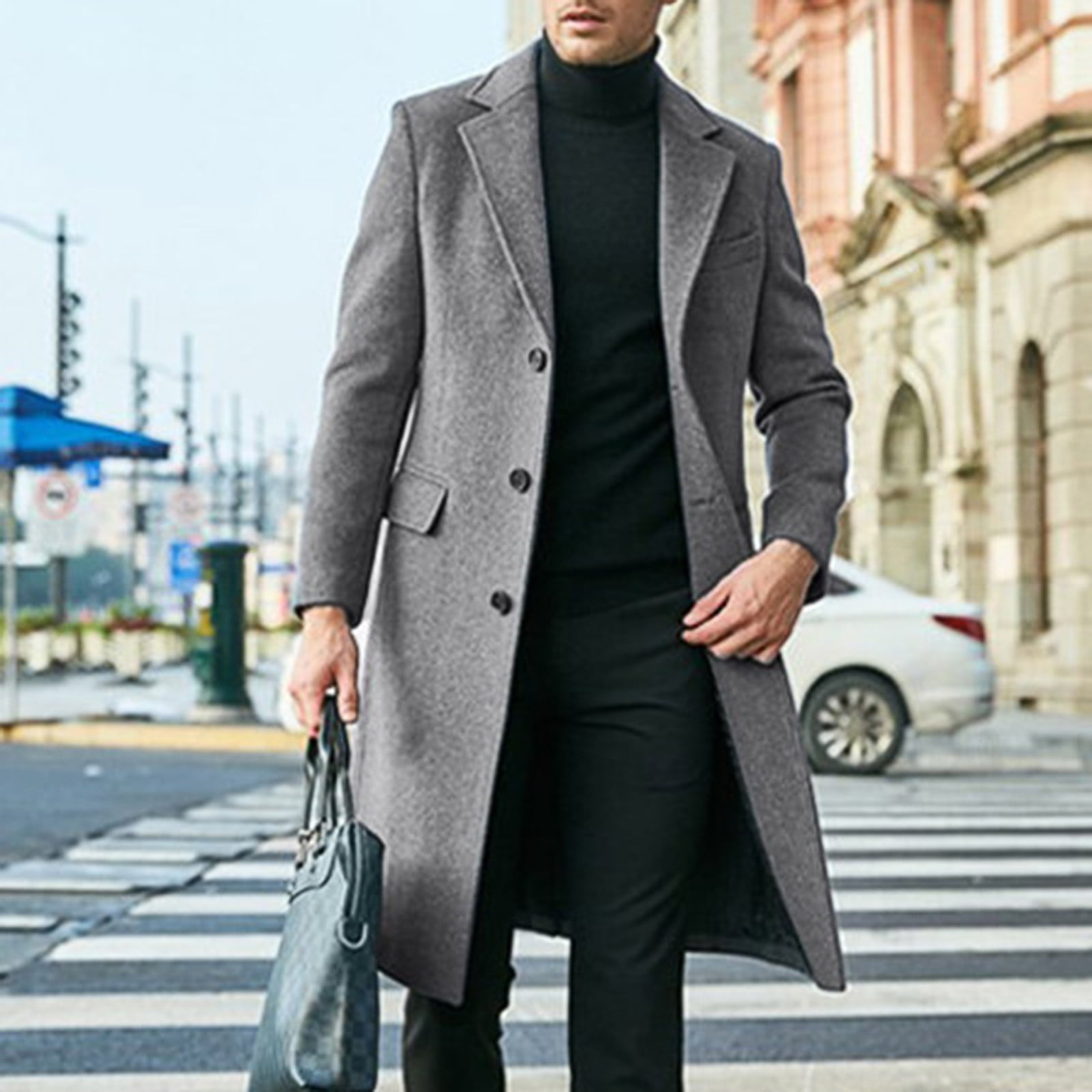 TBKOMH Mens Autumn and Winter Fashion Loose Open Front Trench Coat ...