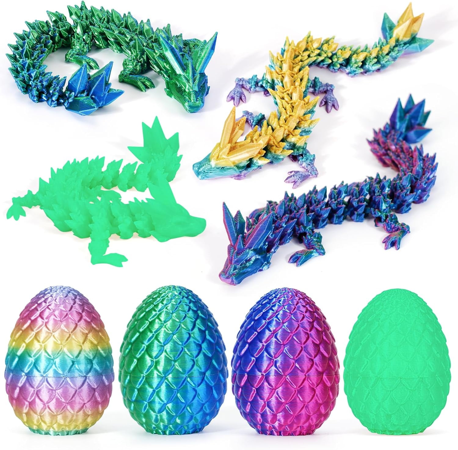 TBOLINE 4PCS 3D Printed Dragon Egg, Mystery Easter Egg Articulated ...