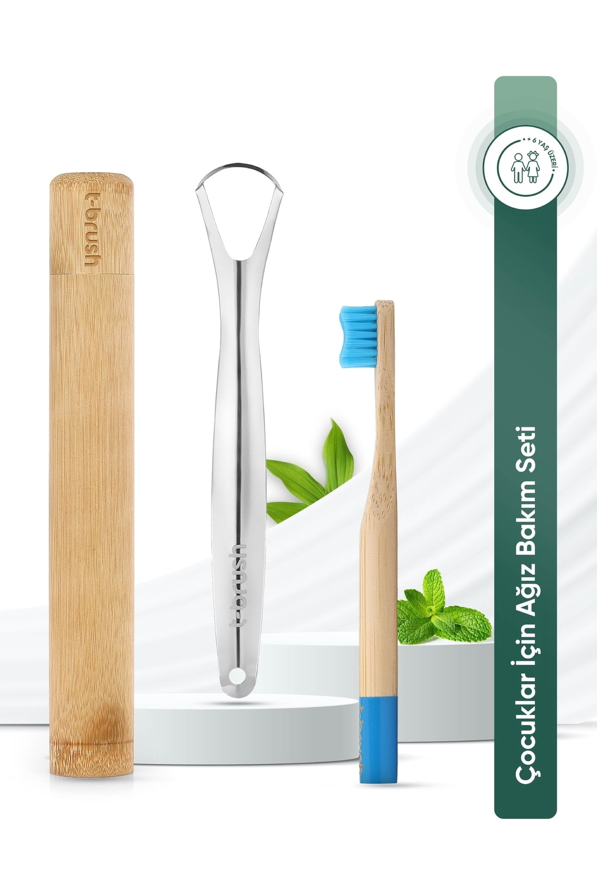 TBRUSH Blue Bamboo Toothbrush - Soft + Stainless Steel Tongue Cleaner ...