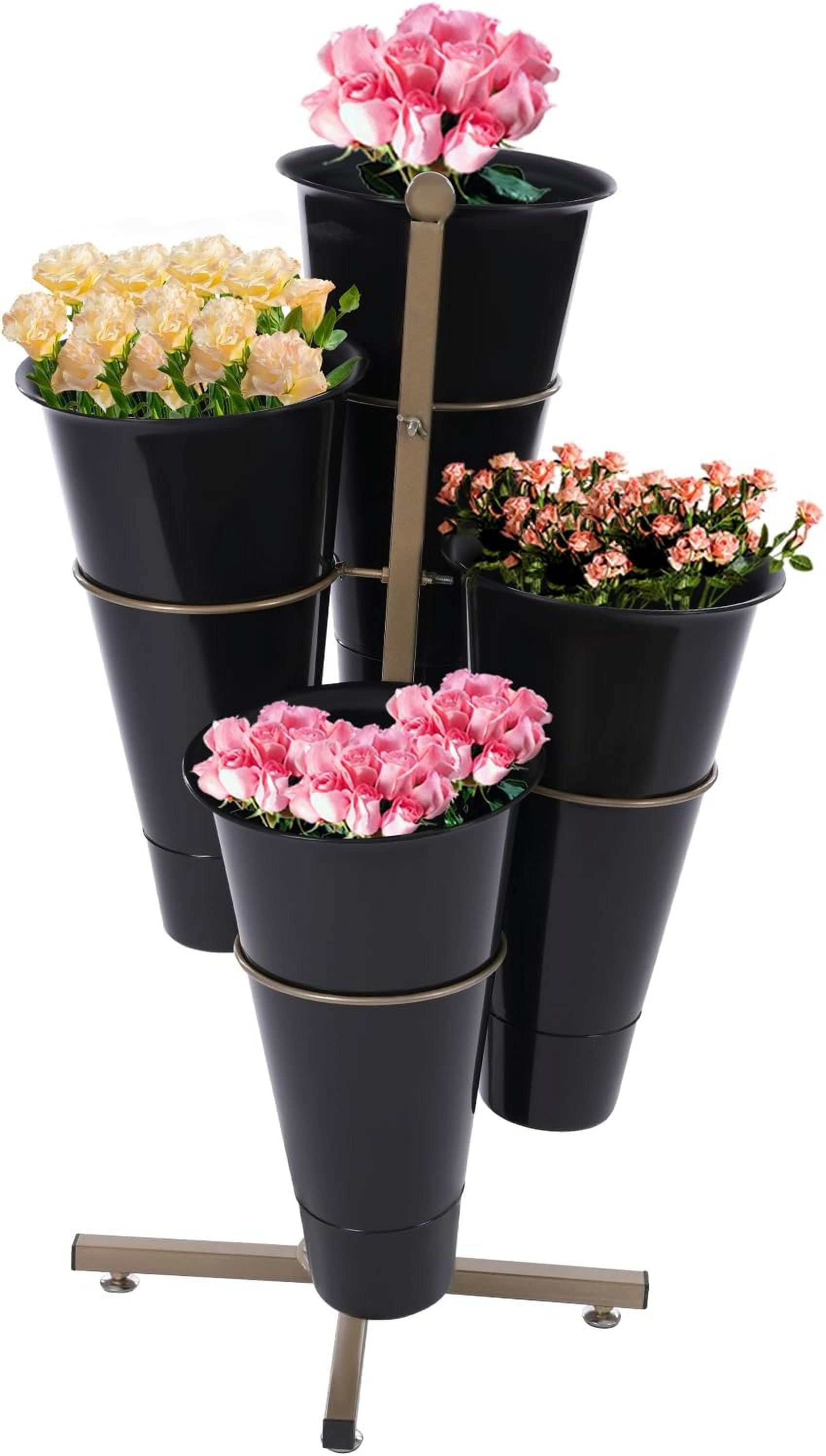 TBVECHI Flower Display Stand with 4 Buckets, Florist Bouquet Shelf for ...