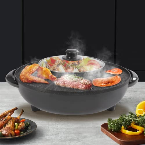 TBVECHI Hot Pot with Grill, 2 in 1 Indoor Portable Countertop Hotpot ...