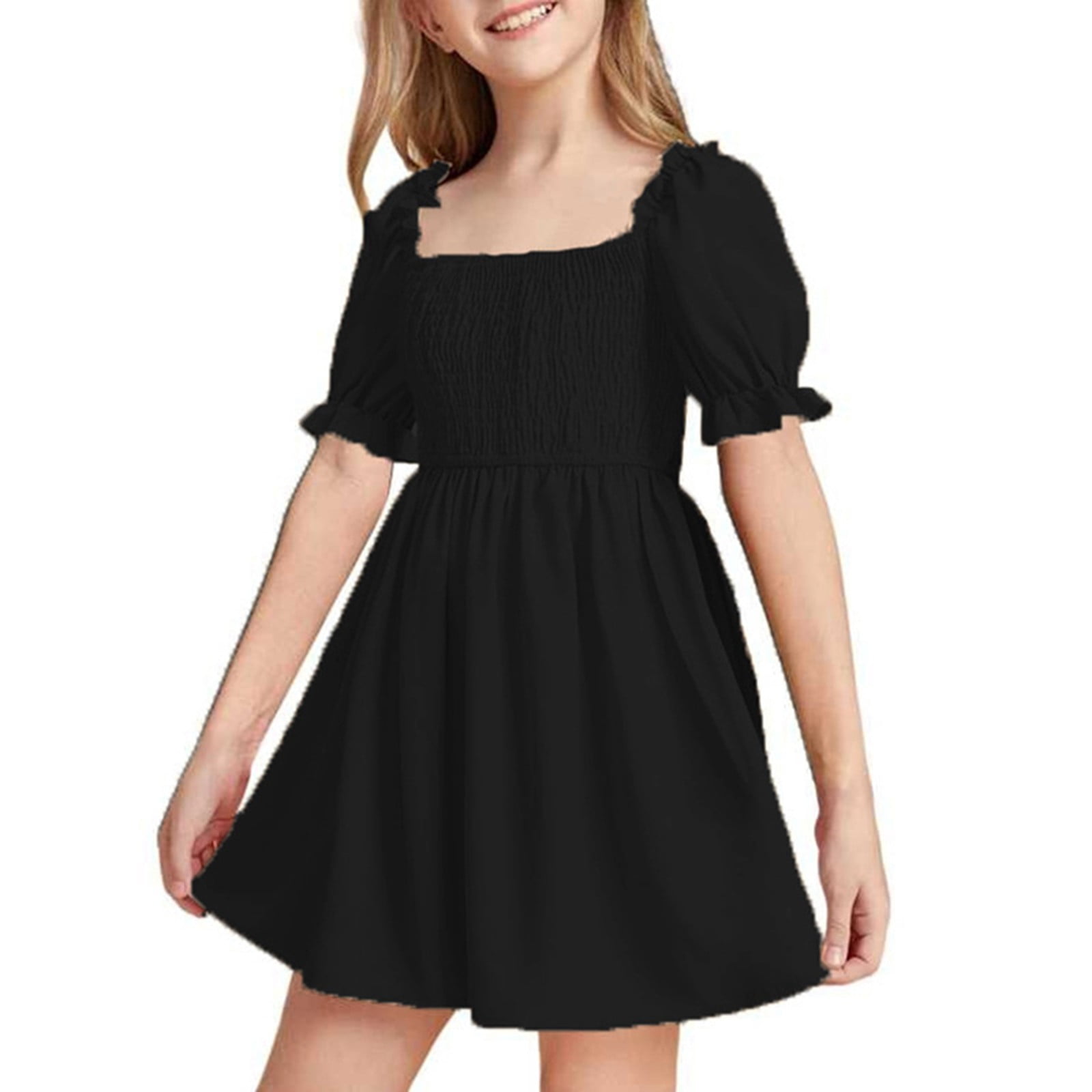 TBWNWG Chiffon Square Neck Ruffle Mini Dress for Girls Summer A-Line ...