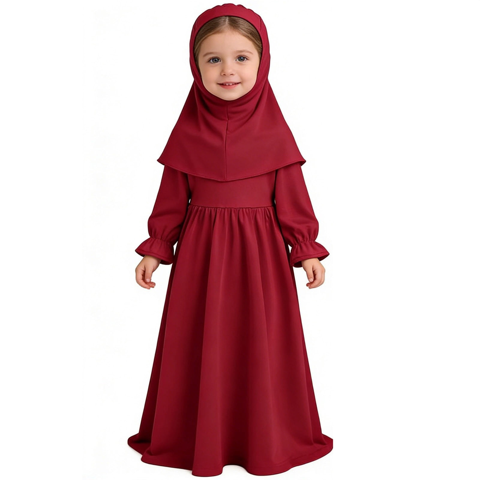 TBWNWG Elegant Girls Abaya Set with Scarf Long Sleeve Prayer Dress for ...