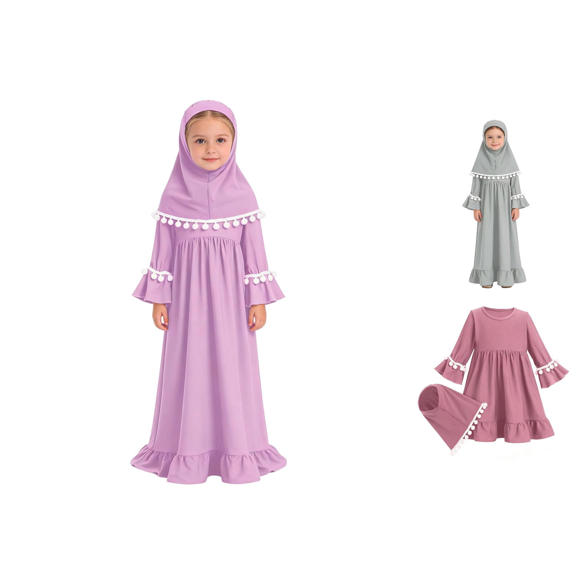 TBWNWG Elegant Girls Prayer Abaya Dress and Hijab Set for Worship ...
