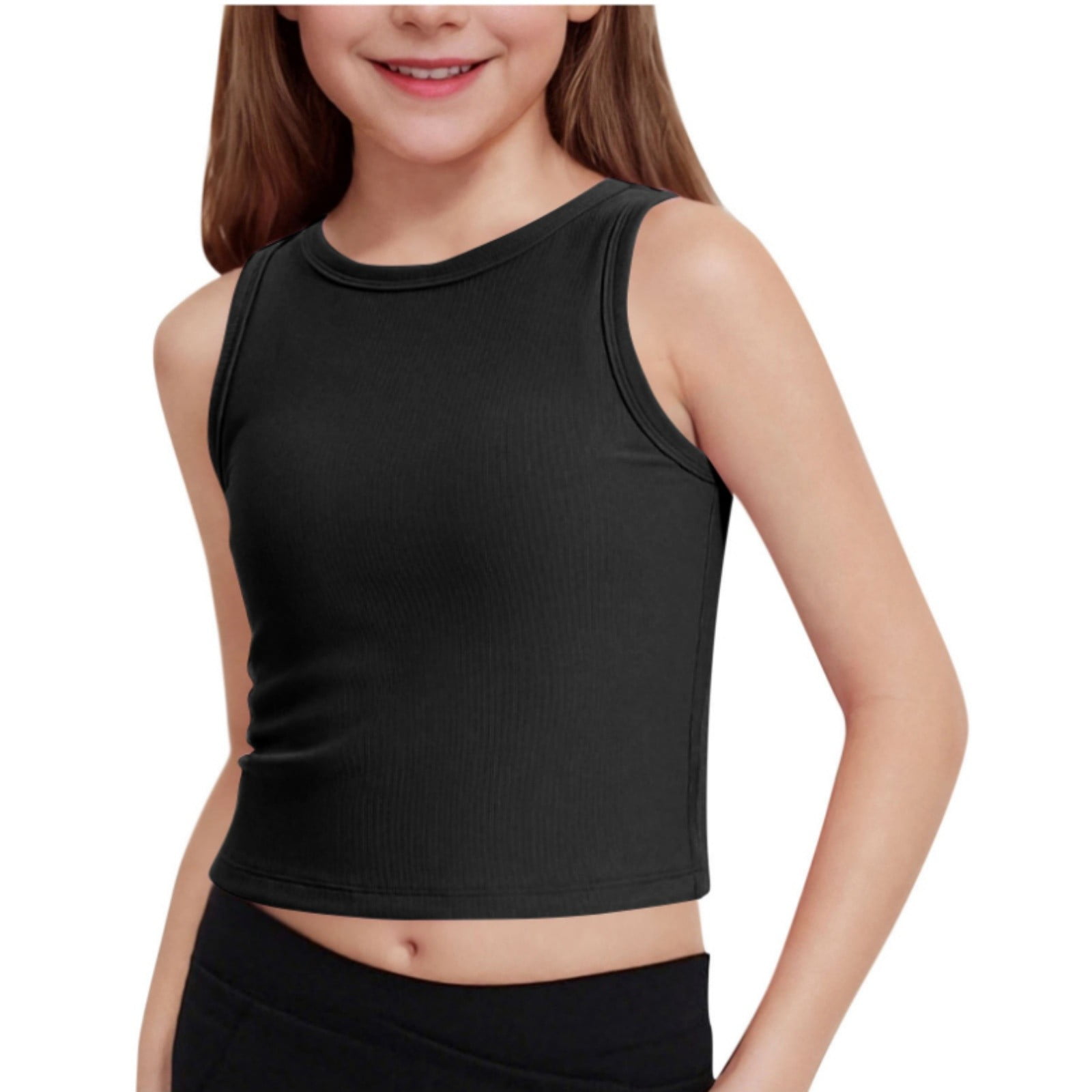 TBWNWG Girls Athletic Tank Tops for Kids High Neck Crop Tops for Gym ...