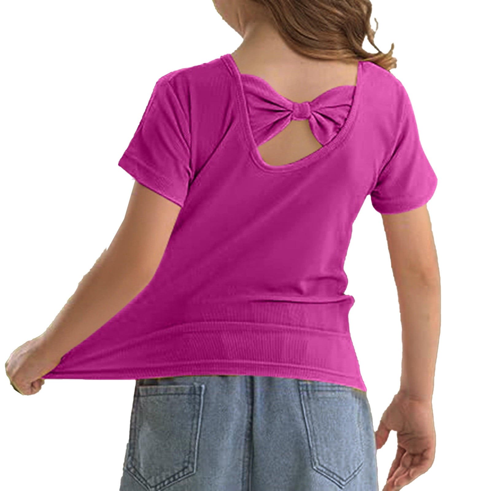 TBWNWG Girls T Shirts,Girls Summer Tops Short Sleeve Tee with Back Bow ...
