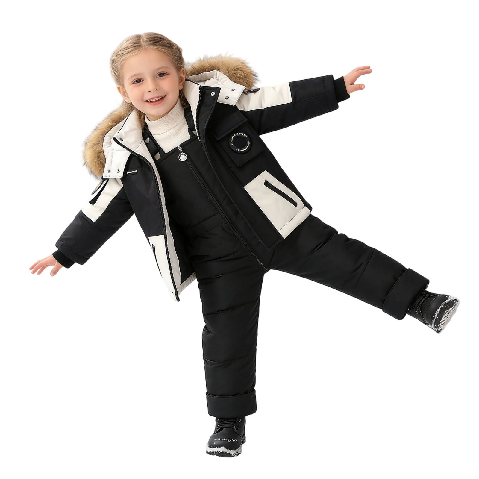 TBWNWG Insulated Winter Snowsuit For Girls Ski Bib Overalls With Jacket ...