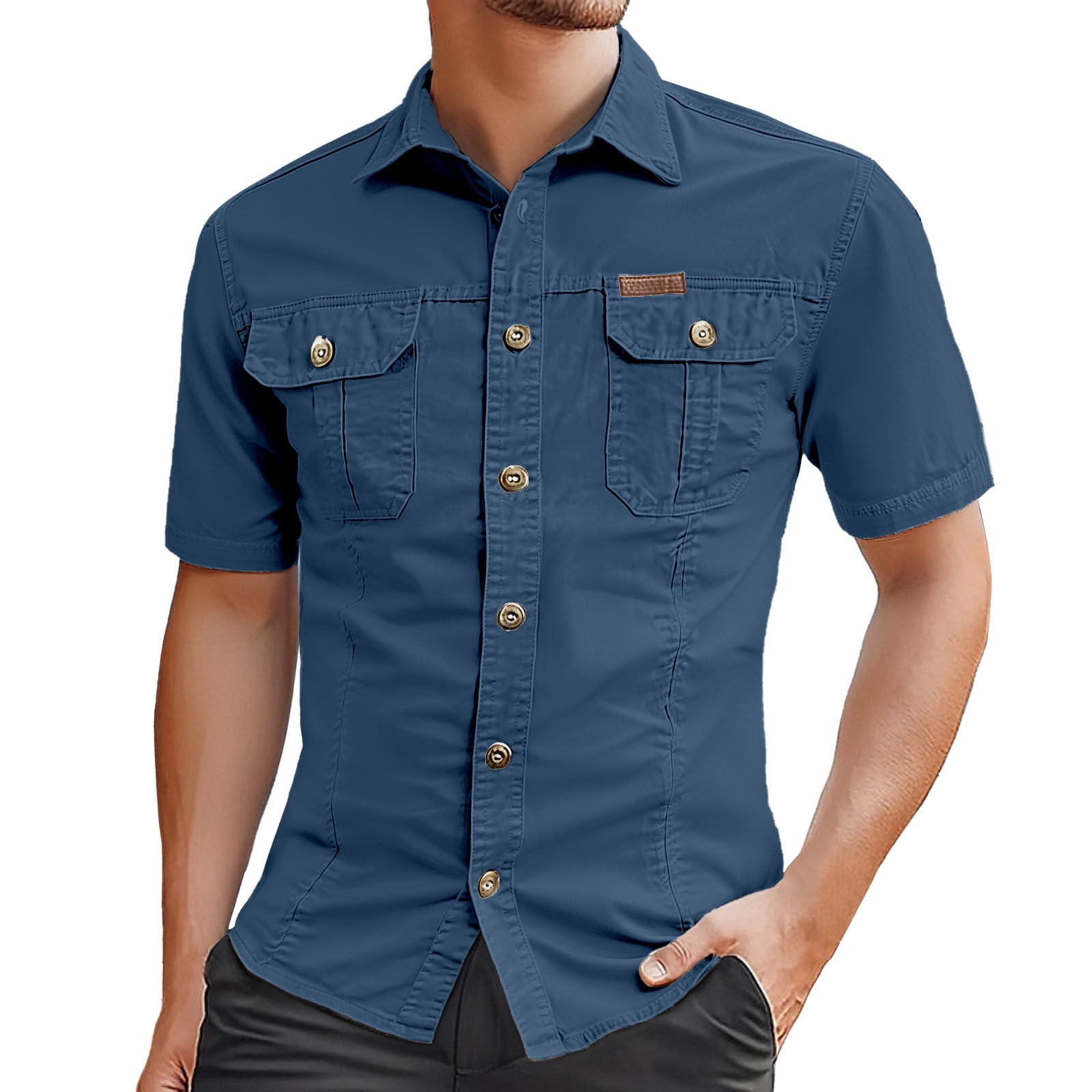 TBWNWG Men's Casual Slim Fit Shirt with Pockets for Everyday Stylish ...