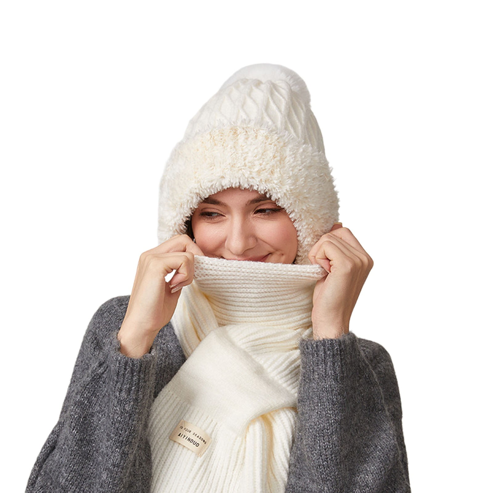 TBWNWG Winter Thermal Lined Knitted Scarf Hat Set for Outdoor Cold ...
