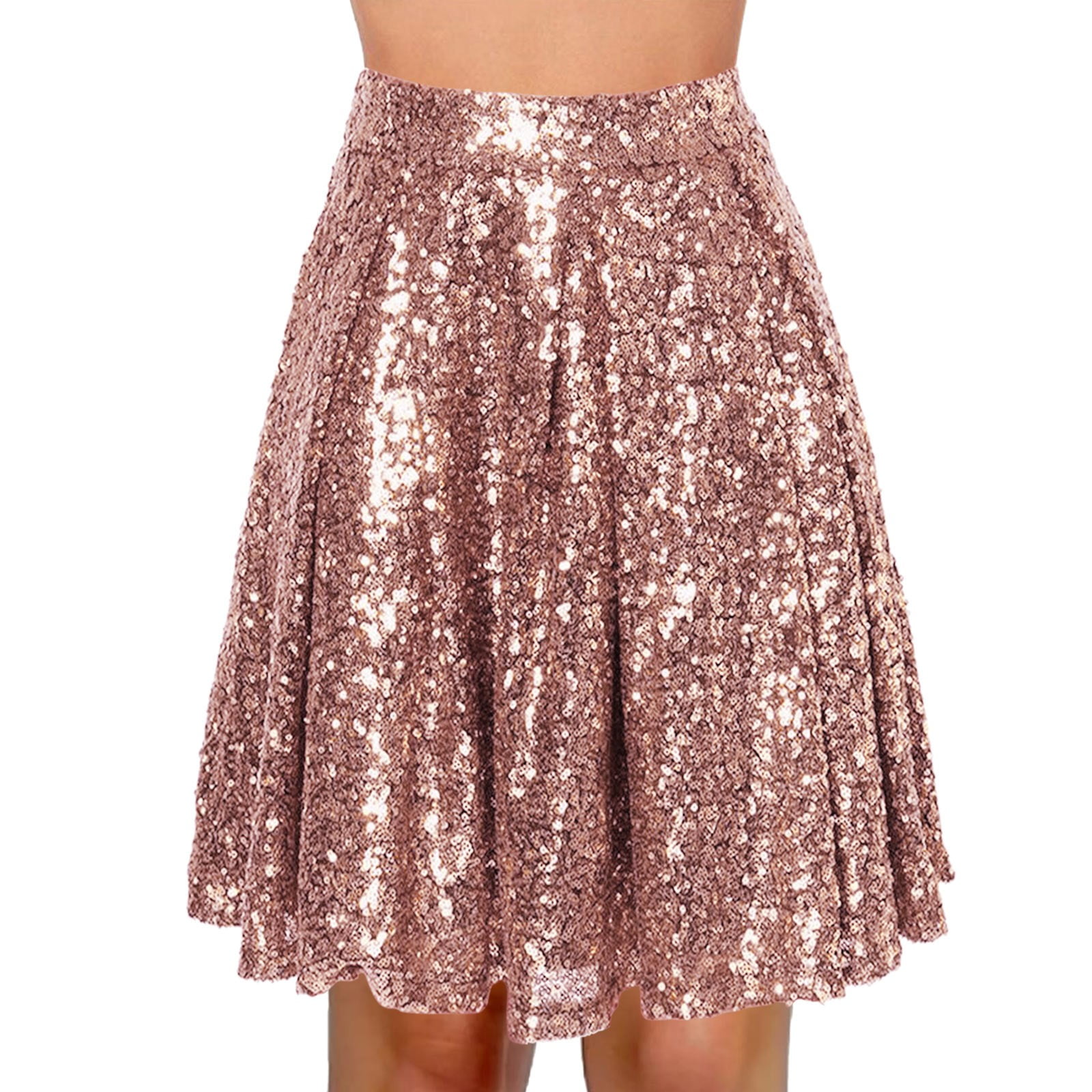 TBWNWG Women Sequin Skirt Sparkly Cute High Waist Ruffle Flowy Shiny ...