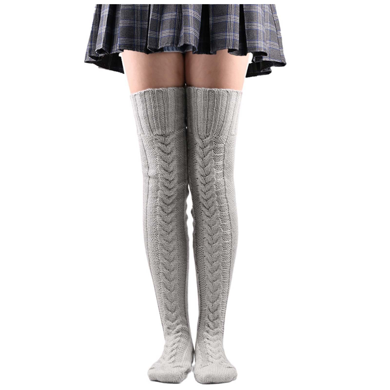TBWNWG Women's Knitted Leg Warmers Thigh High Socks Thermal Over The ...