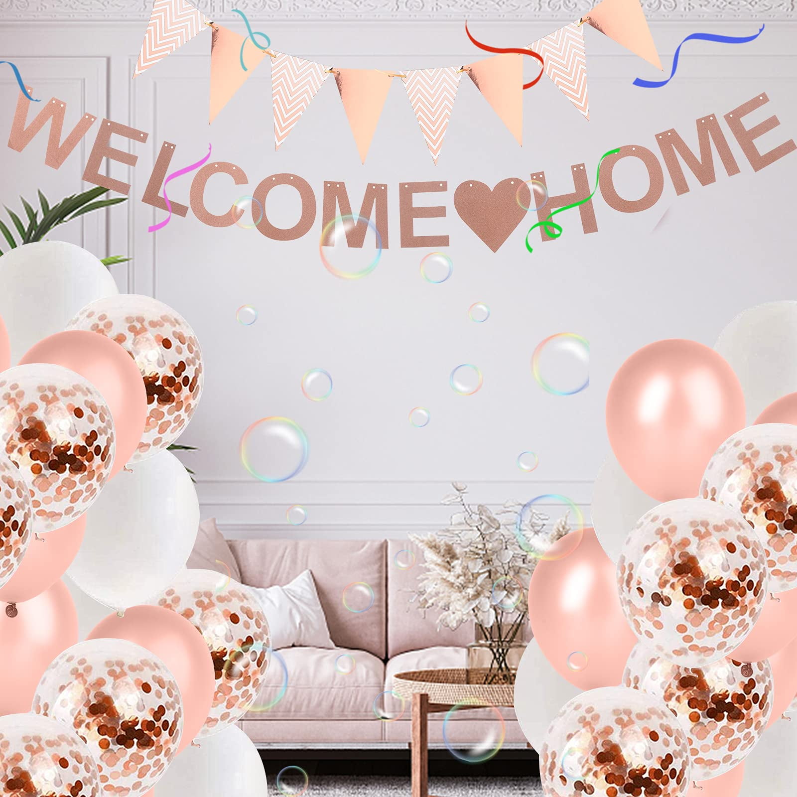 TBoxBo 15 Pcs Welcome Home Banner Rose Gold Glitter Welcome Back ...