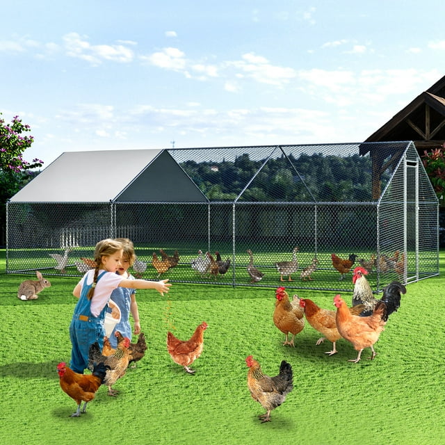 TC-HOMENY 20x10ft Large Walk-in Chicken Coop, Outdoor Poultry Cage for ...