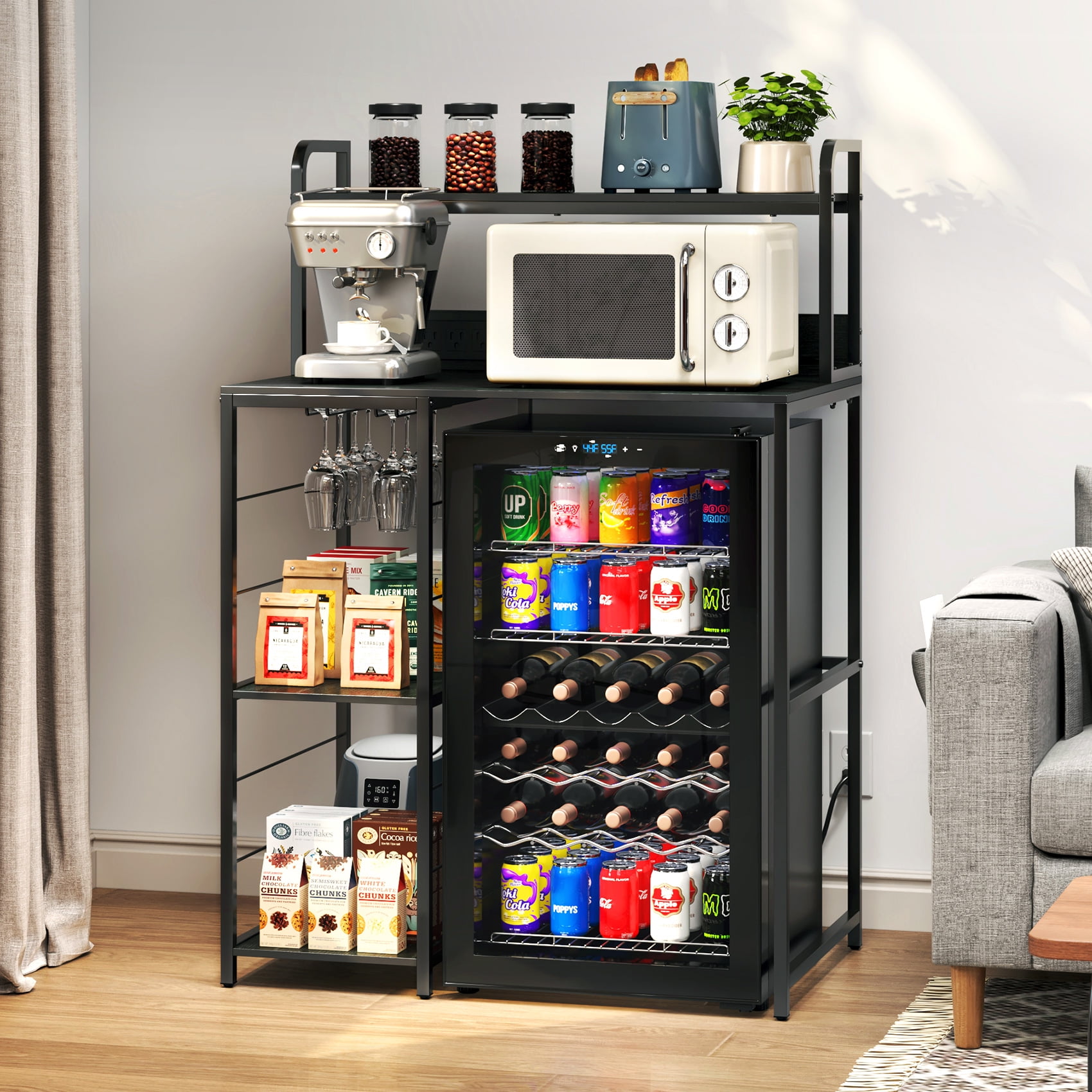TC-HOMENY 4-Tier Coffee Bar Mini-Fridge Microwave Oven Stand with Power ...