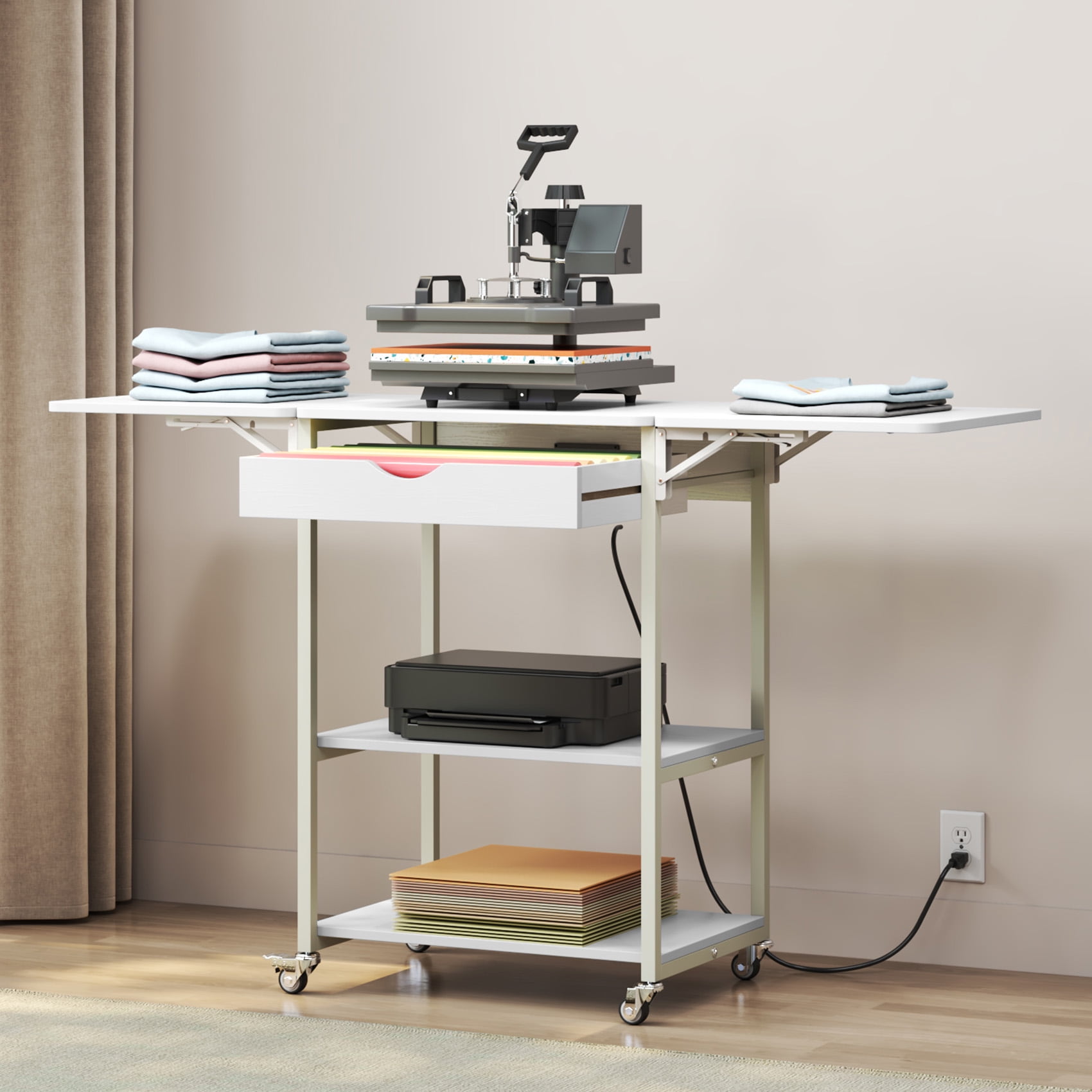 TC-HOMENY Foldable Heat Press Machine Stand w/ Charging Station, Mobile ...