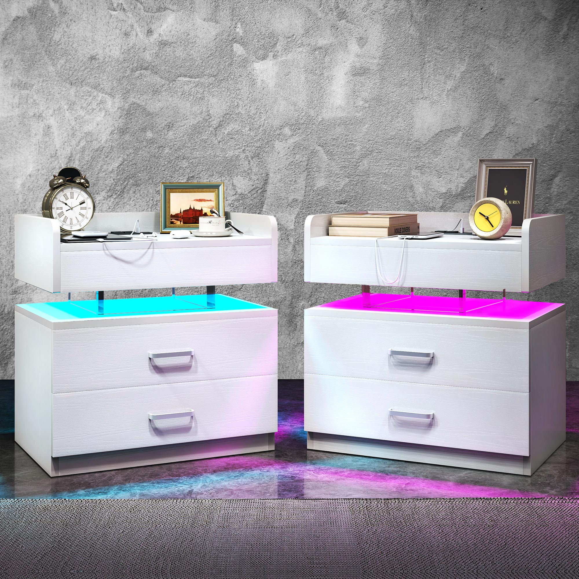 TC-HOMENY 2-Set LED Nightstands with USB Charging Ports, Voice ...