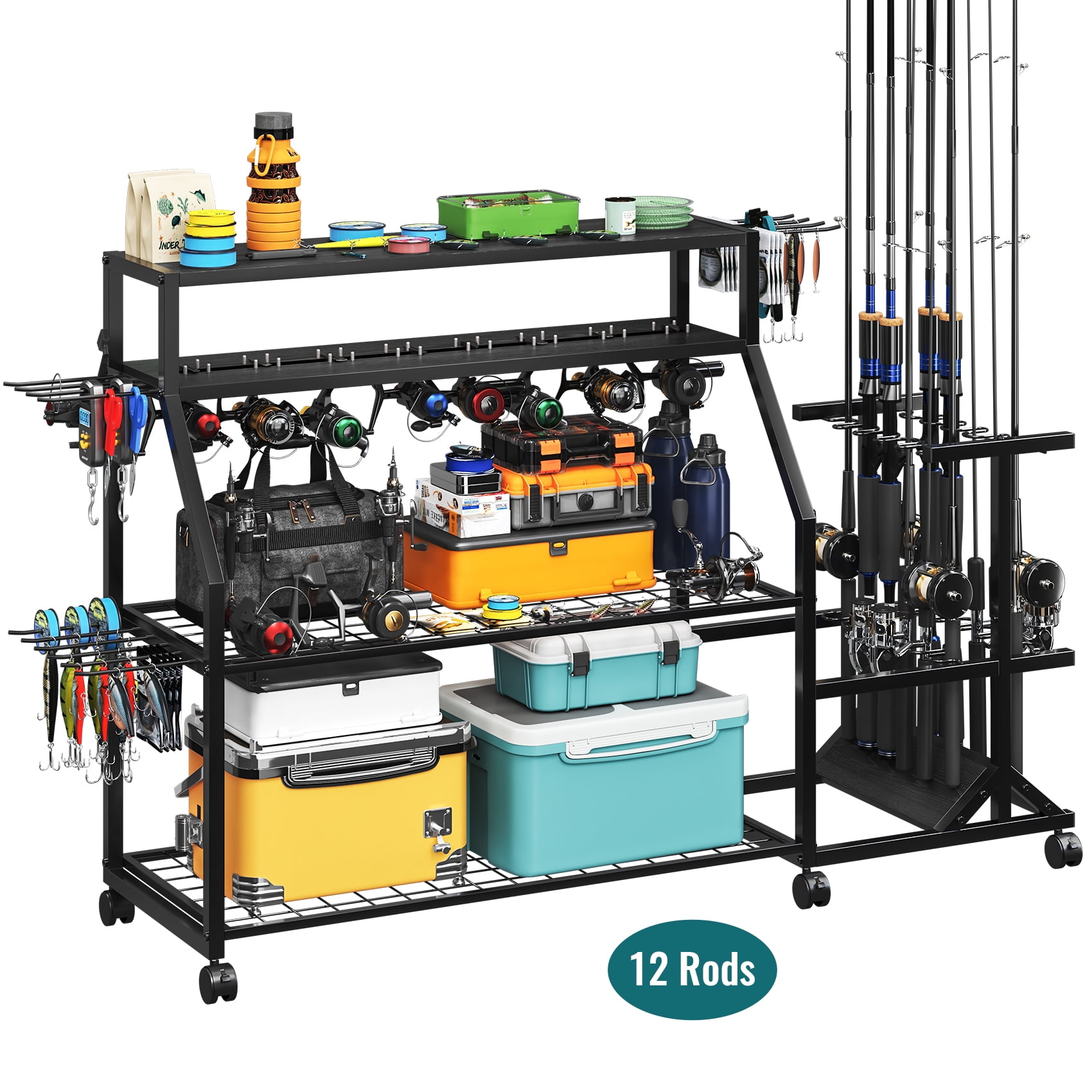 TC-HOMENY Multifunctional 3-Tier Fishing Rod Holder, Large Fishing Pole ...