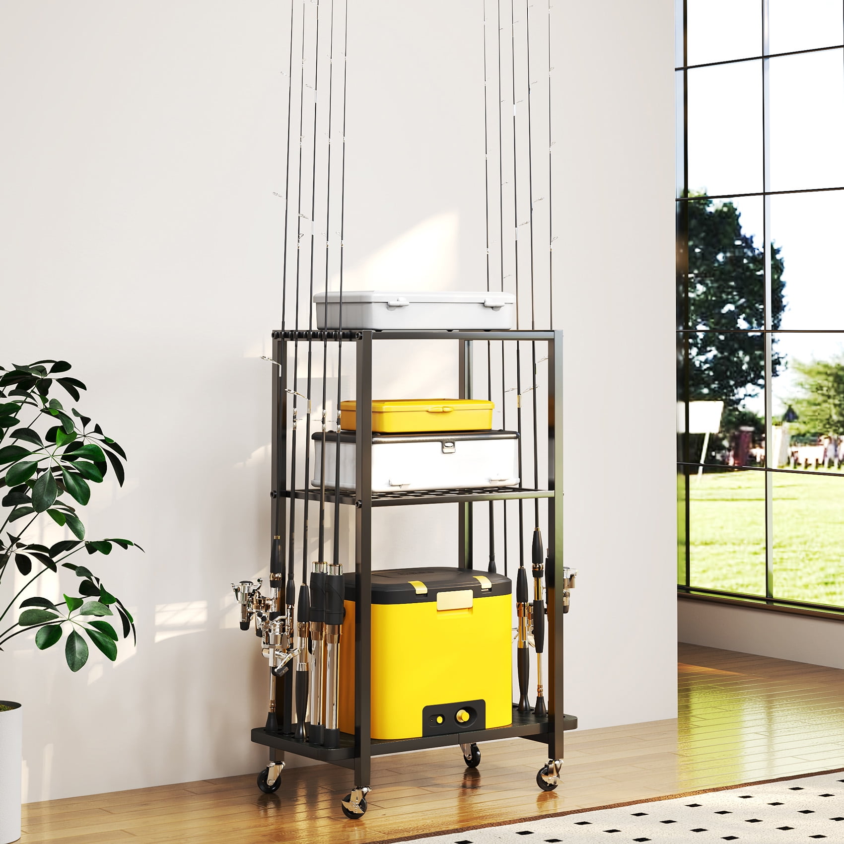 TC-HOMENY Black Multifunctional Fishing Rod Organizer, 10 Pcs Rod ...