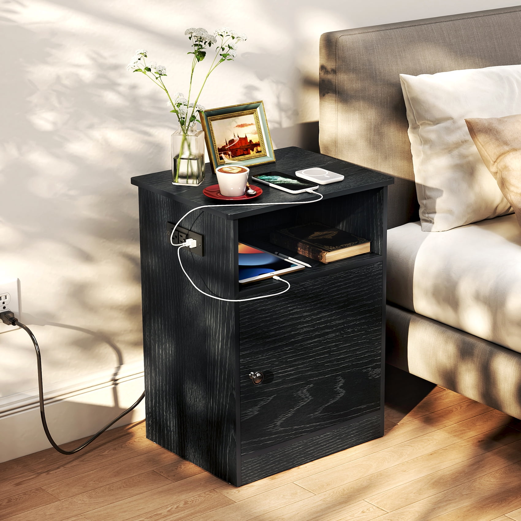 TC-HOMENY Pair of Nightstand Chargers, Modern Bedside Tables with ...