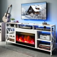 "TC-HOMENY TV Stand with Electric Fireplace, LED Lights, Remote, for 70 ...