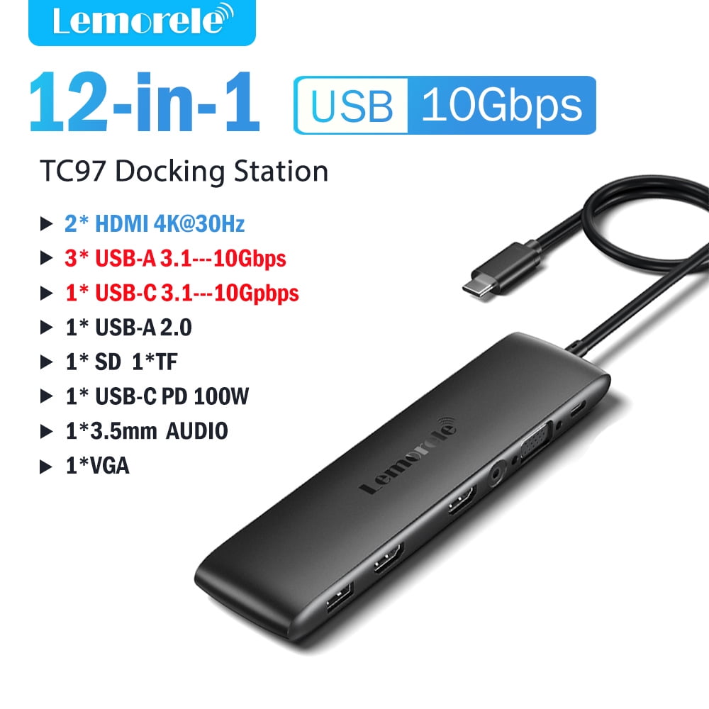 TC97 USB Hub USB 3.1 Docking Station USBC to Dual HDMI 4K 10Gpbs Type-C ...